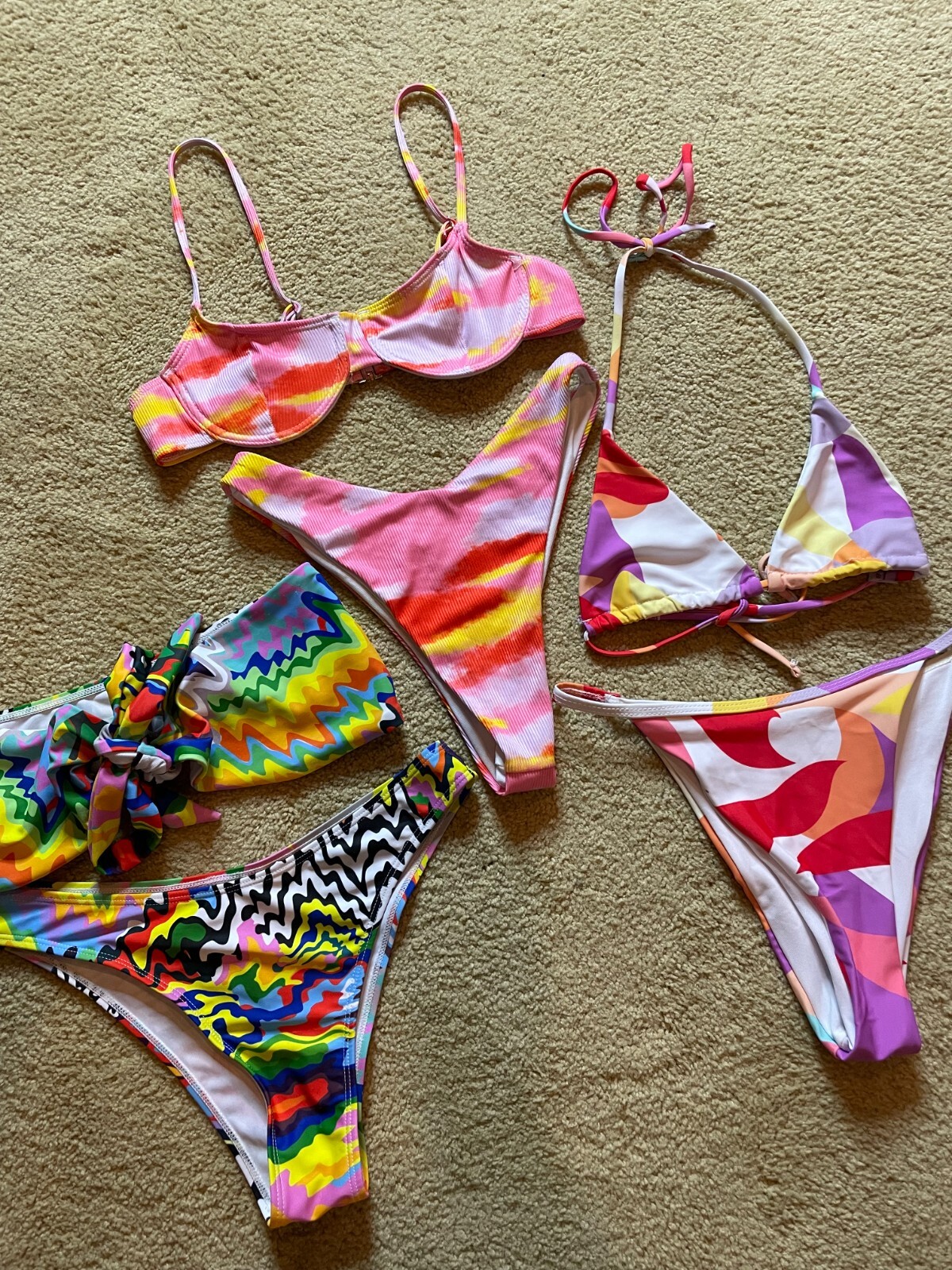 Lot x 3 SHEIN Bikinis Colorful Rainbow Cheeky Bottoms… - Gem