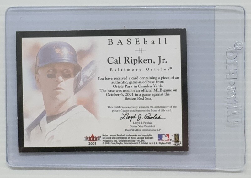 2001 Fleer Box Set Cal Ripken Jr Career Highlights Game Used Base #CRJB ...