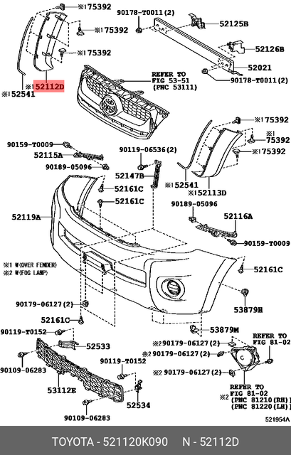 Genuine OE bumper extension 521120K090 for TOYOTA 52112-0K090 online ...