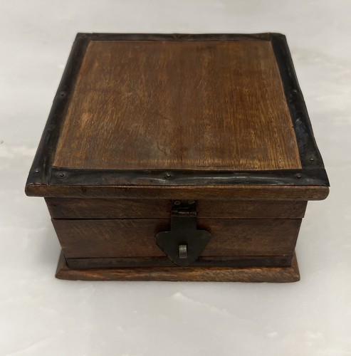 Handmade Solid Wood Hinged Lid Trinket Storage Box Square Iron Hardware ...