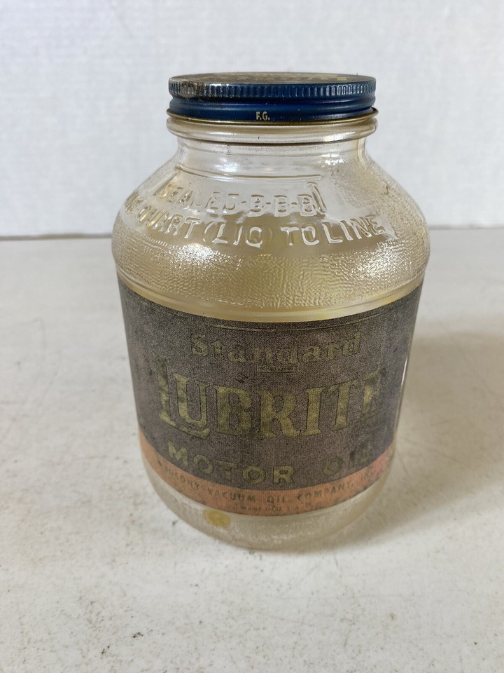rare Standard Lubrite Motor Oil 2231-1 Antique Medium Jar quart bottle ...