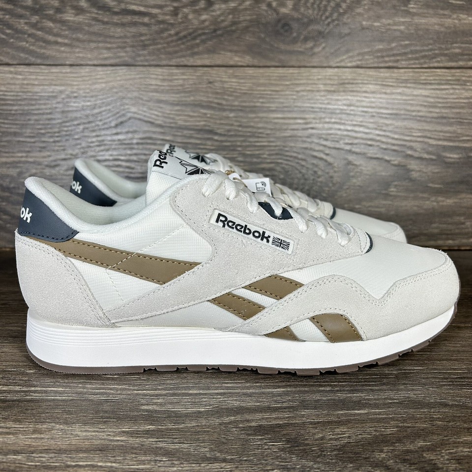 Reebok Mens Classic Nylon Suede Beige Brown Athletic Shoes Sneakers ...