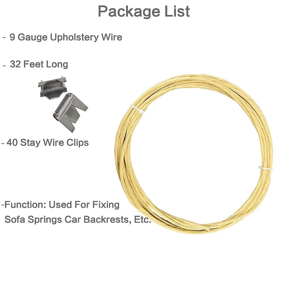 Upholstery Stay Wire for Sofa Furniture Springs, 9 Gauge with 40 Clips ...