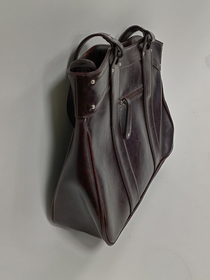 ABBACINO Mallorca Dark Brown Leather Shoulder Tote Handbag W/ Inner Zip ...