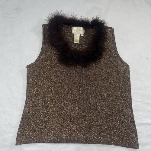 Vintage Bronze CACHE Blouse W Feather Trim BEAUTIFUL Silk Blend | eBay