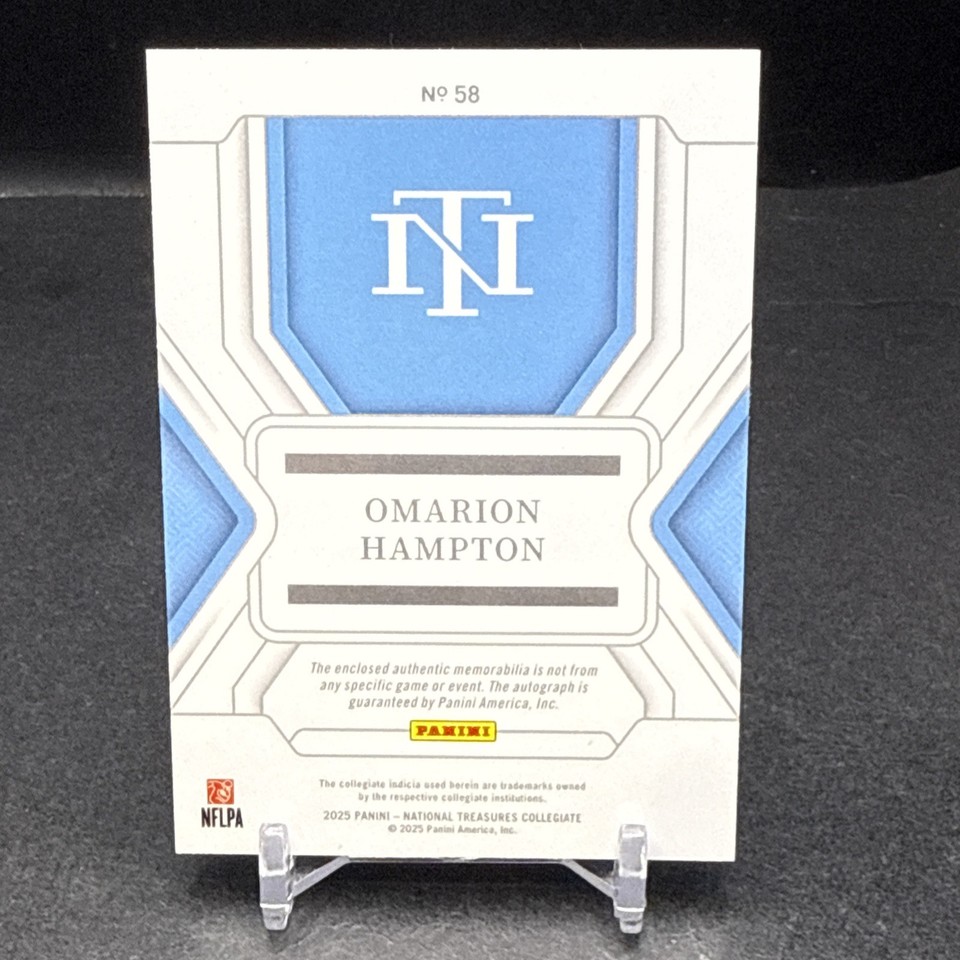 Omarion Hampton 2025 Panini National Treasures #58 RC Patch AUTO Red 7/ ...