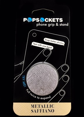 Authentic PopSockets Saffiano Silver Vegan Leather PopSocket Pop Socket ...