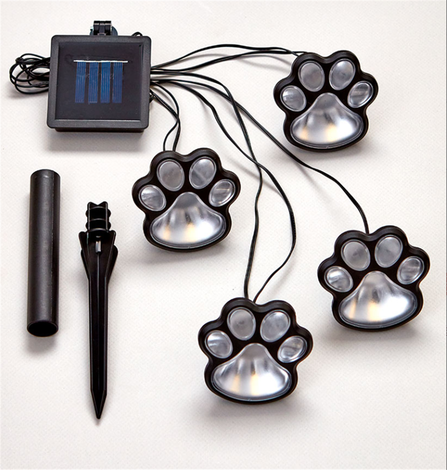 4 Solar Paw Print Lights Dog Path LED Cute Lawn Garden Patio Yard Decor ...