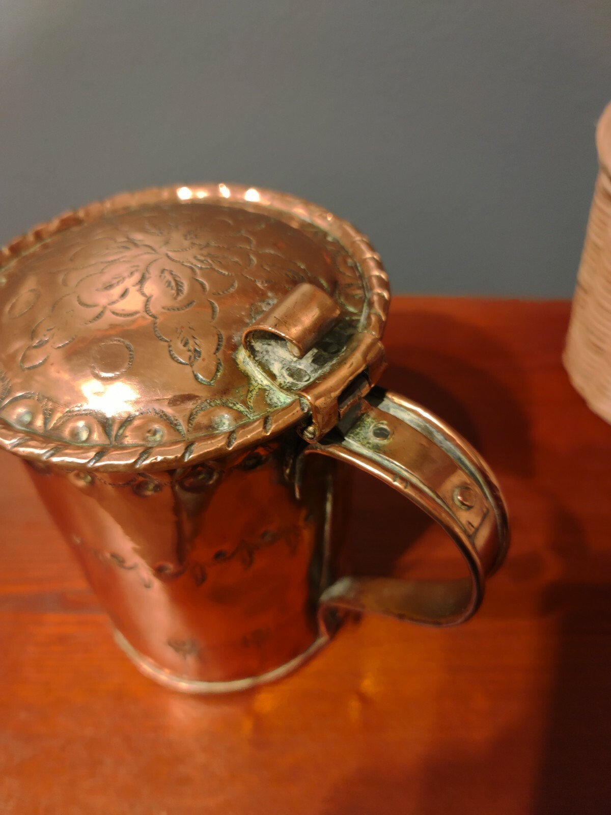 Unique designed Vintage Antique Hammered Copper Tankard With Hinged Lid ...