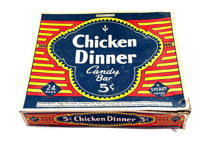 RARE 1920's Original Chicken Dinner Candy Bar 5 cent BOX nice see pics ...