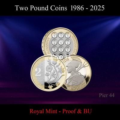 1986 - 2025 UK £2 Two Pound Coins PROOF & BU Brilliant Uncirculated ...