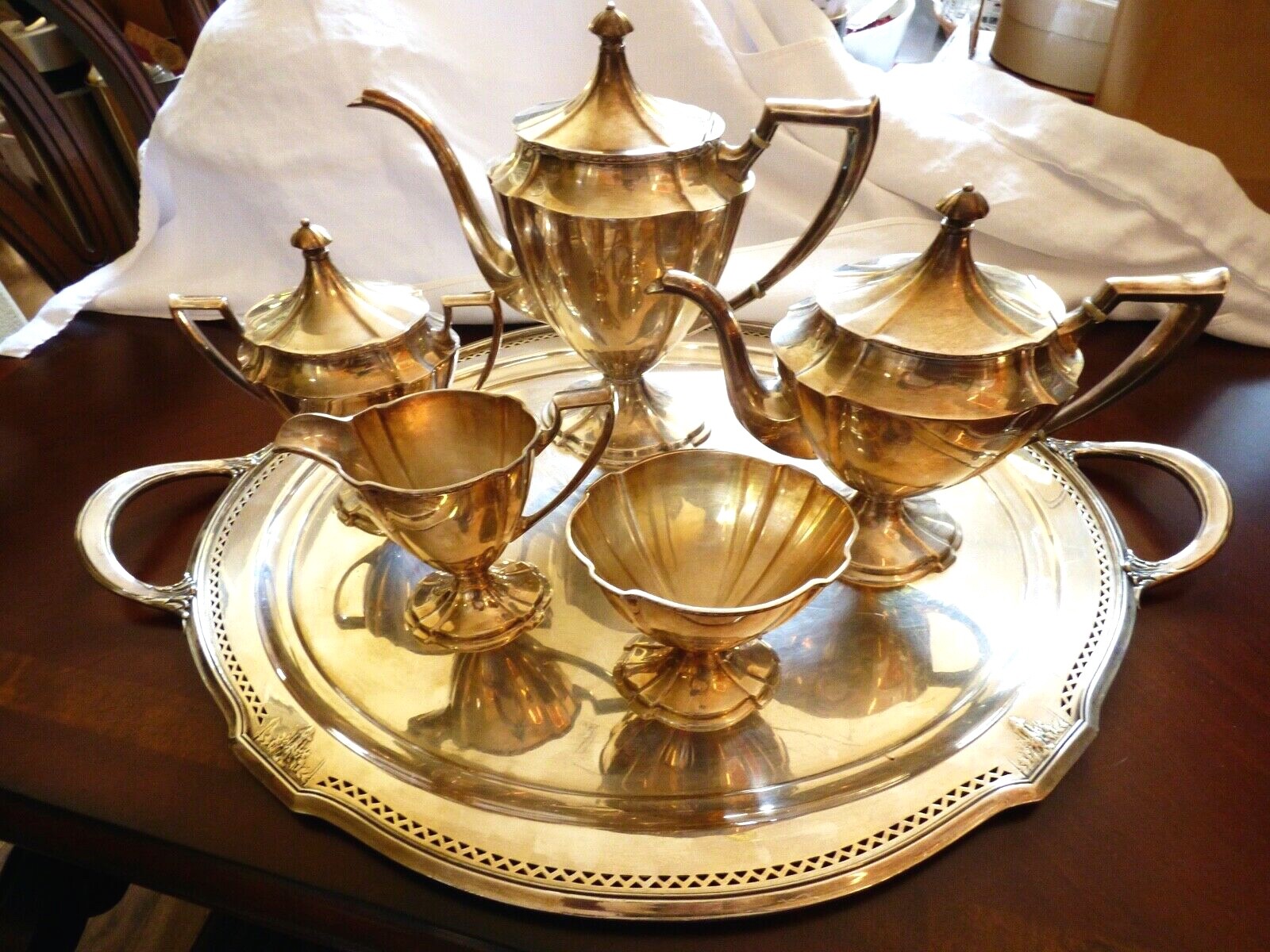 Sheffield Pairpoint Silver plate 6 pc set Coffee Tea pot sugar bowl ...