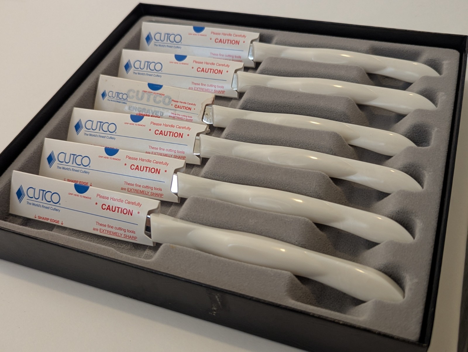 Set of 6 CUTCO 1759 Serrated Table Knives -PEARL WHITE-NEW Personalized ...