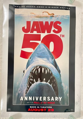 Jaws 50th Anniversary Movie Poster 27x40 D/S Advance Teaser 1 Sheet ...
