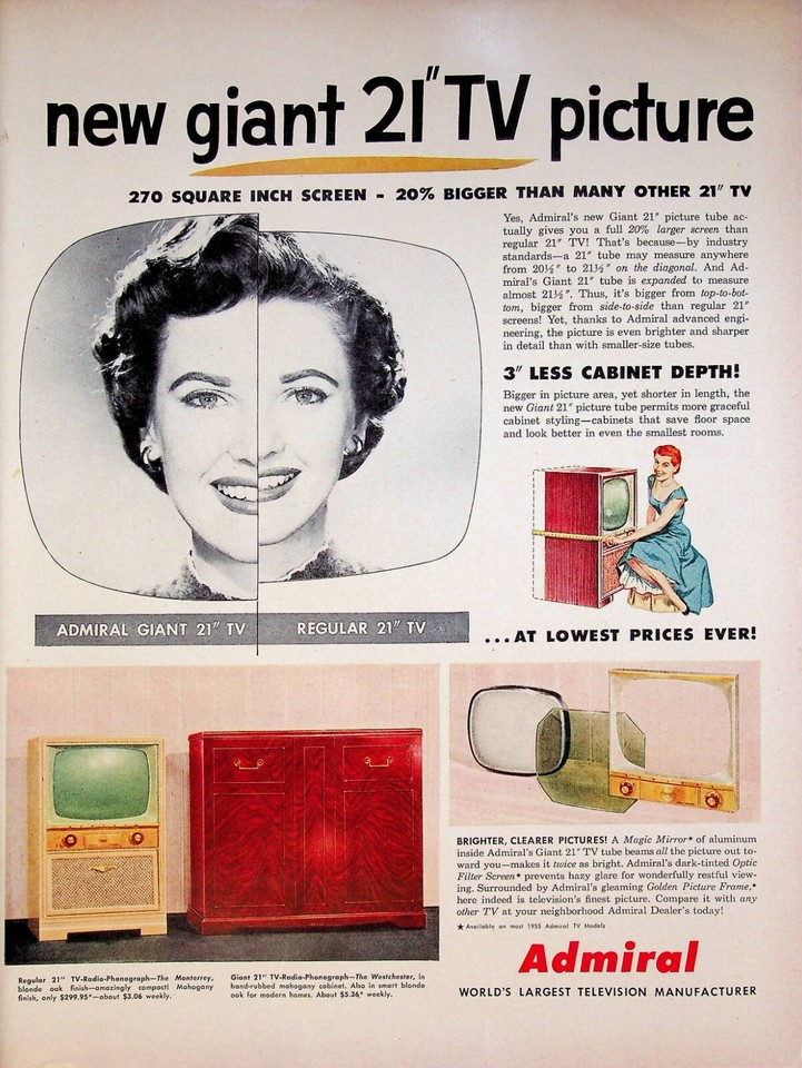 1954 Admiral Television 21" Giant Robot TV Picture Vintage 1950s 2-Page ...