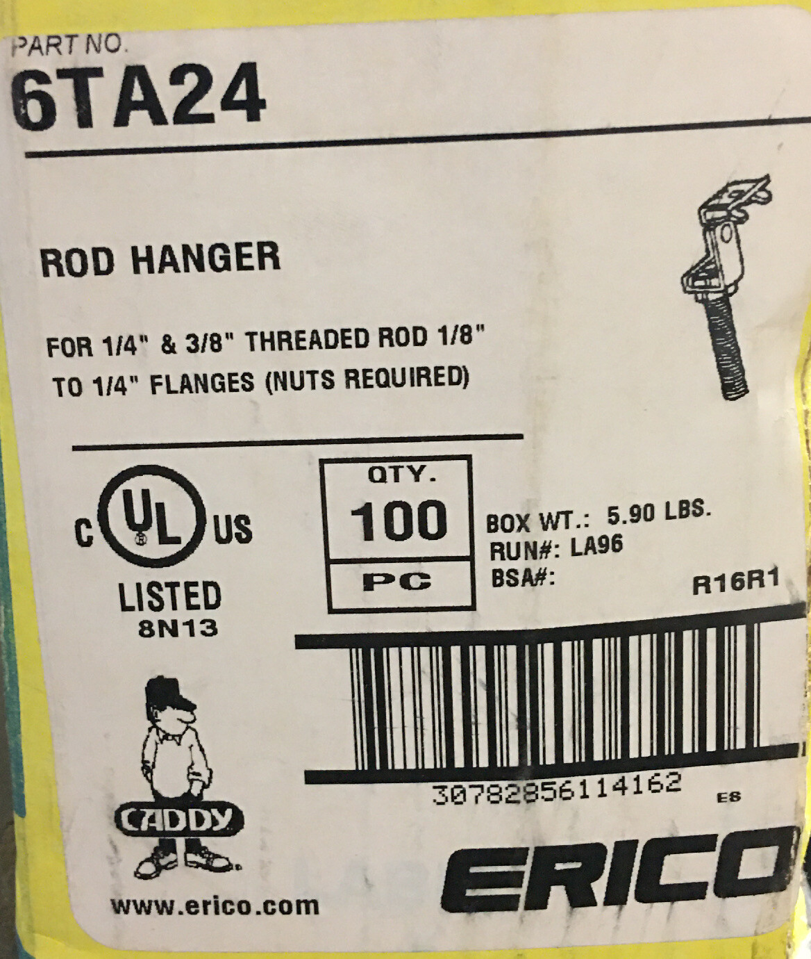 [BOX OF 20] 6TA24 ERICO ROD HANGER FOR 1/4-INCH AND 3/8-INCH THREADED ...