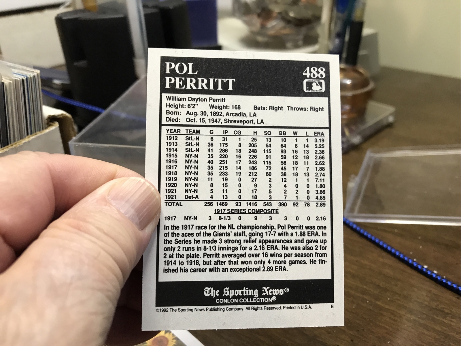 1992 The Sporting News Conlon Collection - Pol Perritt #488 (RC) for ...