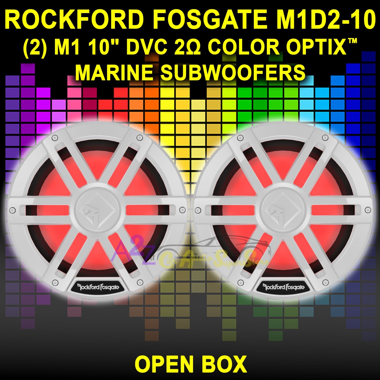 (2) ROCKFORD FOSGATE M1D2-10 10" DUAL 2-OHM MARINE SUBWOOFERS RGB LED ...