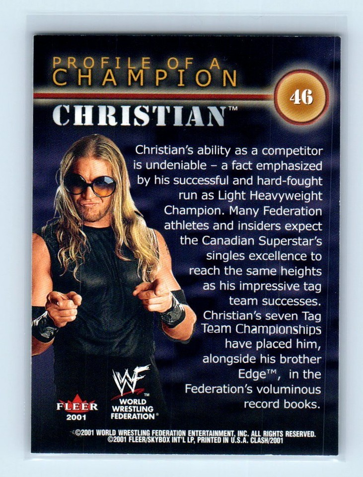 Christian 2001 Fleer WWF-WWE Championship Clash #46 Profile Wrestling ...