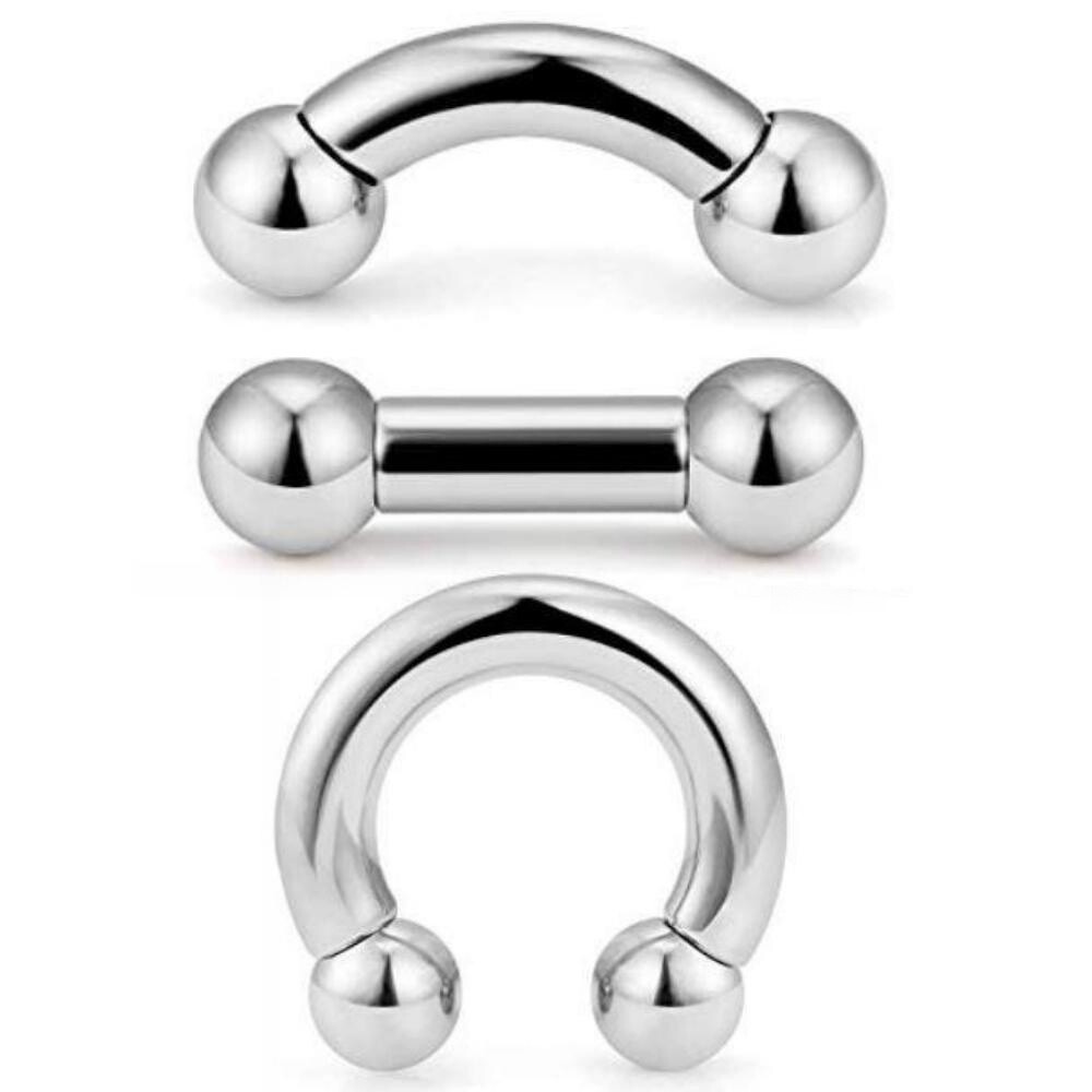 3pc Set Horseshoe Barbell Ring Nipple Tongue Internal Thread Steel Body ...