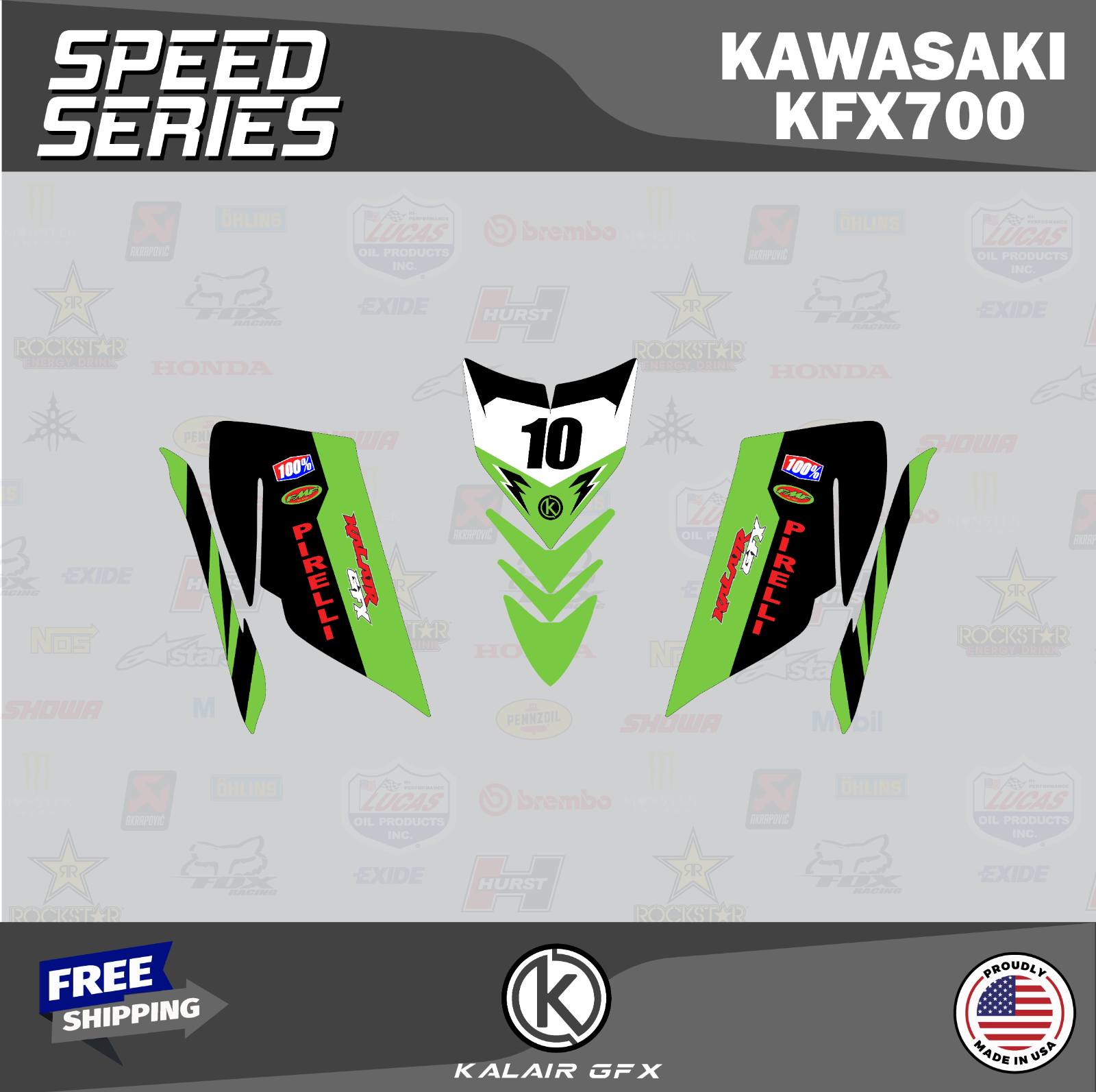Graphics Kit for KAWASAKI KFX 700 KFX700 Speed Series - Green 16 MIL | eBay