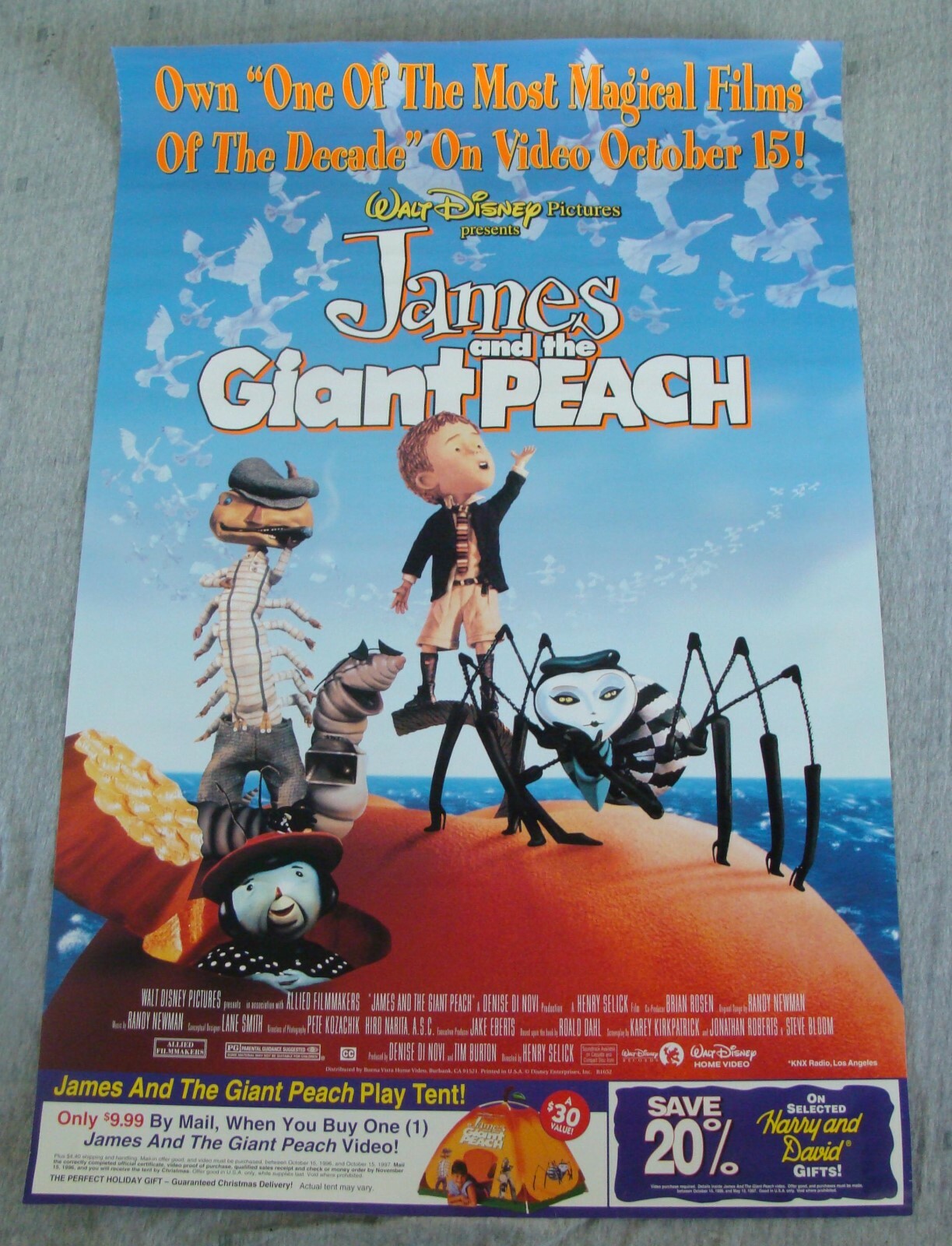 Walt Disney JAMES AND THE GIANT PEACH movie poster TIM BURTON original ...