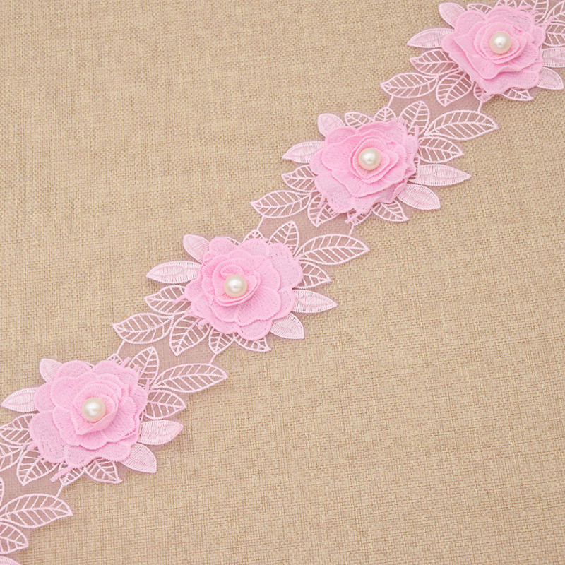Flower Lace Pearl Trim Sewing Applique Fabric Embroidery Wedding Bridal ...