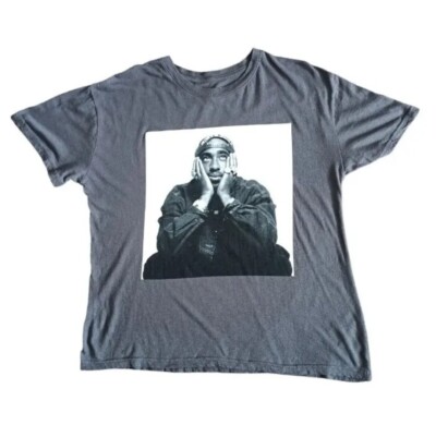 Men's Tupac 2Pac Gray & Black Graphic Short Sleeve T-shirt Size XL ...