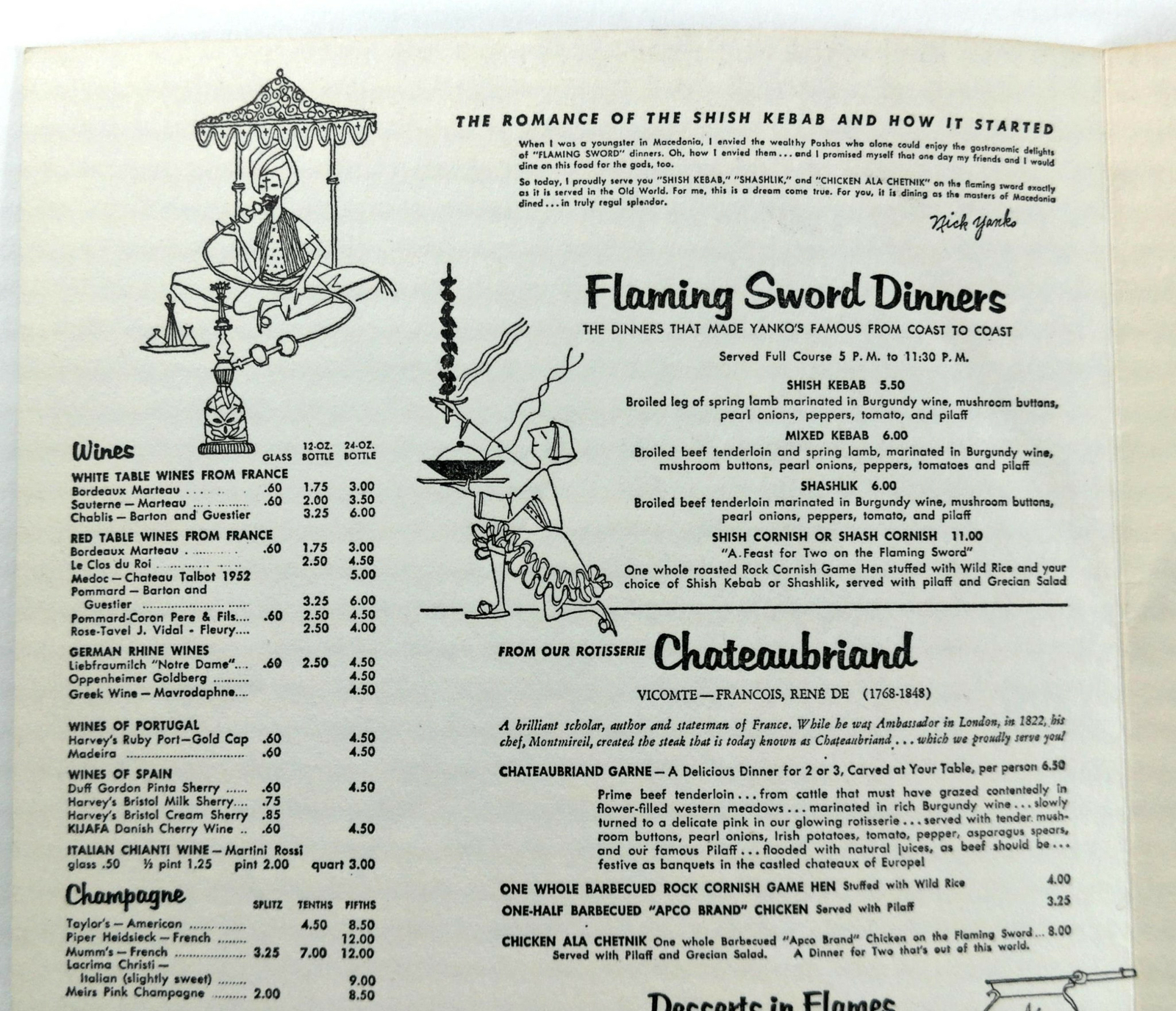 1960's Vintage Menu NICK YANKO'S Fine Cuisine Restaurant Akron Ohio ...