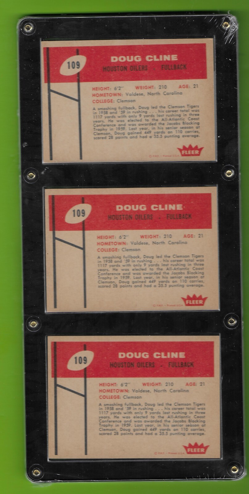 1960 Fleer Doug Cline card # 109 (color separation) PROOF | eBay