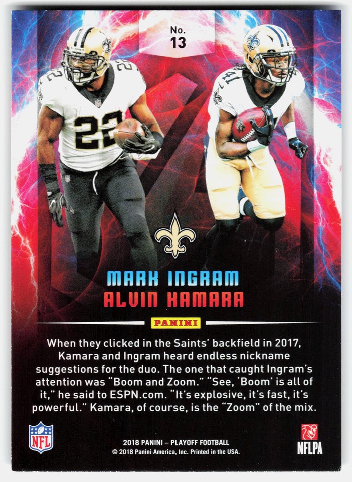 2018 Panini Playoff Thunder & Lightning Alvin Kamara / Mark Ingram #13 ...