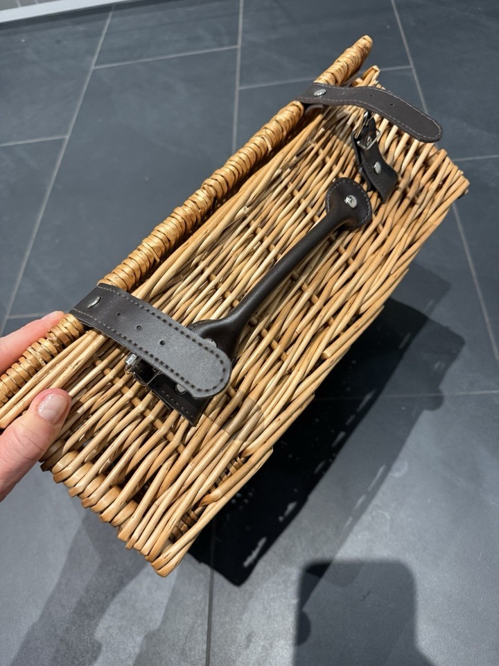 Empty Wicker Hamper Basket Picnic Suitcase Storage Box Leather Handles ...