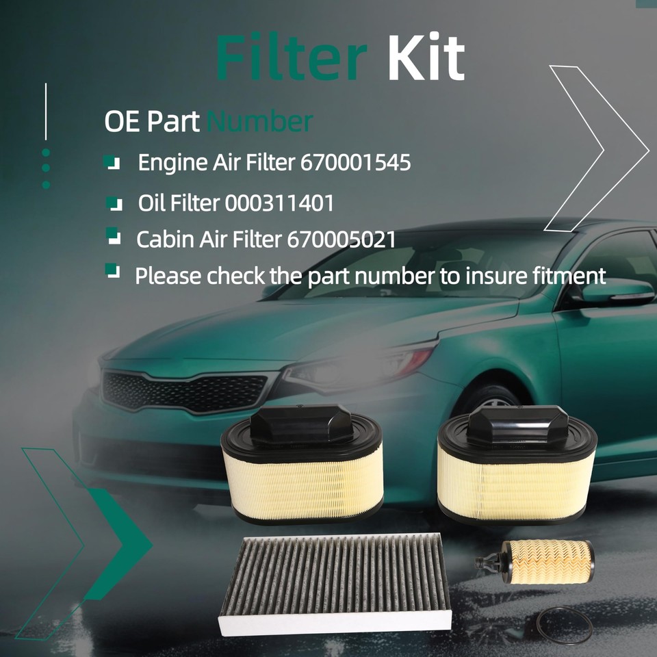 4PCS Engine Air Filter + Oil Filter + Cabin Air Filter for Maserati ...
