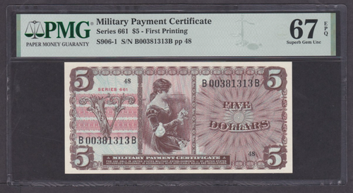 [PMG-67 EPQ] MPC 661 Series 5 Dollars First Printing S906-1 B00381313B ...