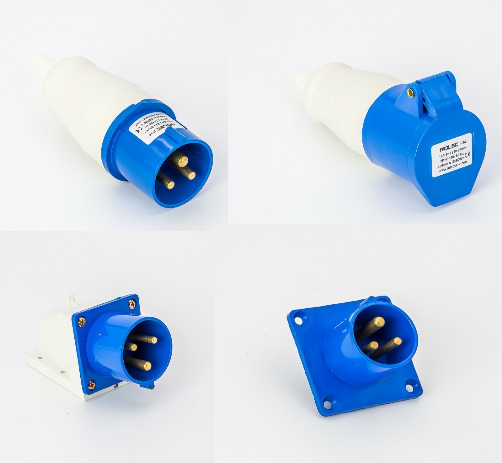 240V IP44 16A 3 PIN BLUE INDUSTRIAL PLUGS SOCKET CARAVAN CAMPING HOOKUP ...