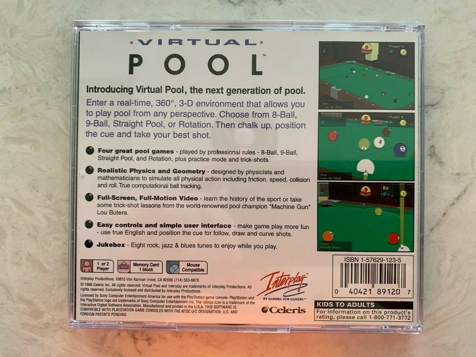 Virtual Pool (Sony PlayStation 1, PS1, PSX, 1996) - Complete, Working ...
