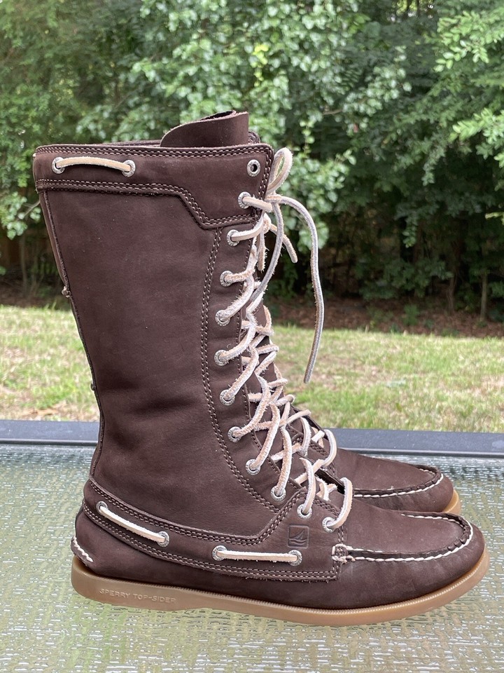 Sperry Topsider Women’s Size 8 Tall Lace Up Brown Leather Boat Boots | eBay