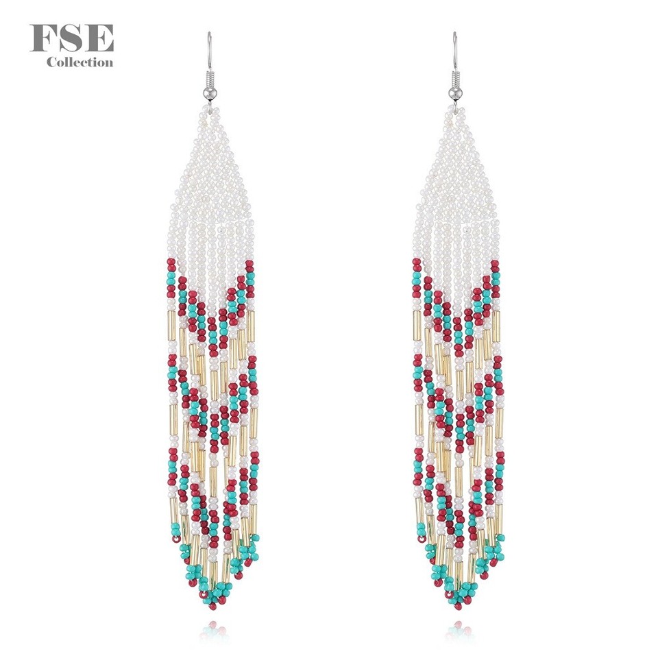 Multi Beads Woven Long Dangle Earrings Bohemian Beads Drop Earrings ...