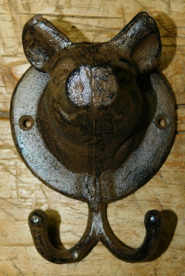 HUGE 3 D Cast Iron Antique Style PIG Coat Hooks Hat Hook Rack Towel HOG ...