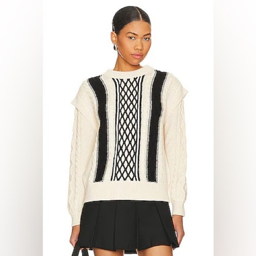 525 America Nia Black Cream Shoulder Trim Cable Knit Pull Over Sweater ...