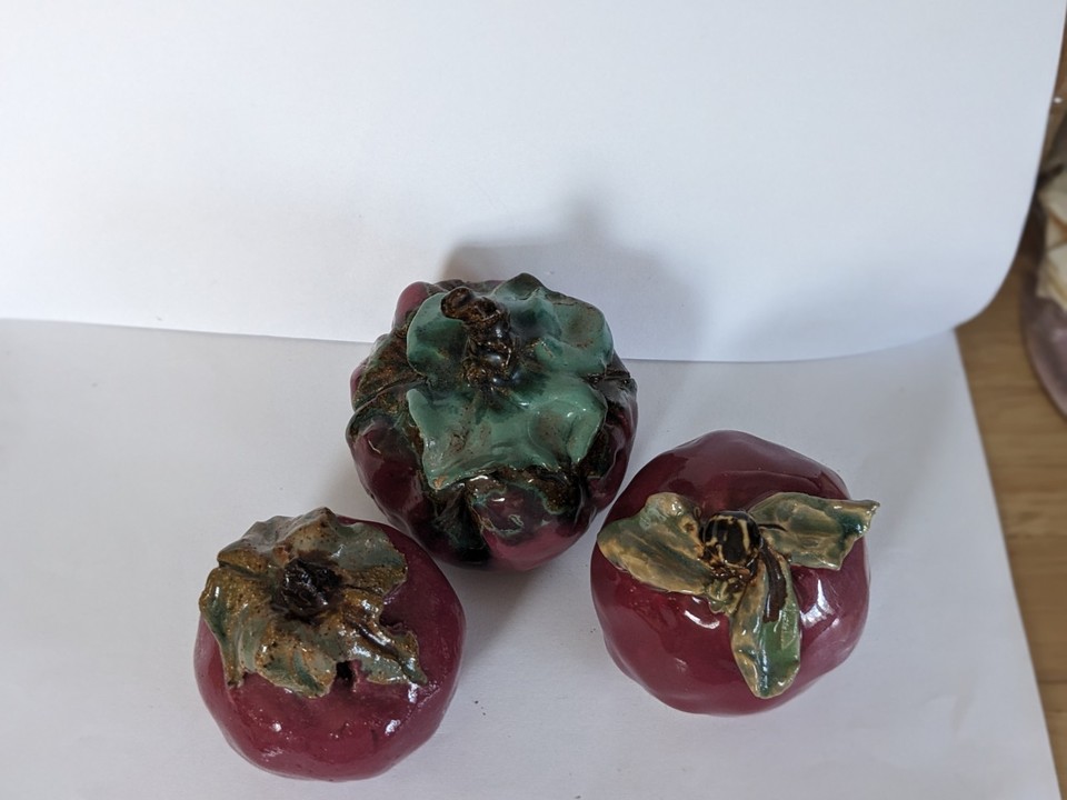 3 Handcrafted Clay Pottery Apples with Stems & Leaves | eBay