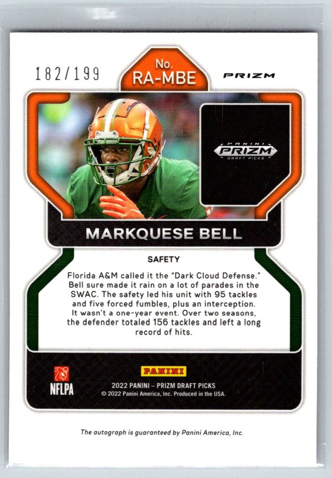 Marquese Bell 2023 Panini Prizm Draft RA-MBE Red Wave /199 Auto RC ...