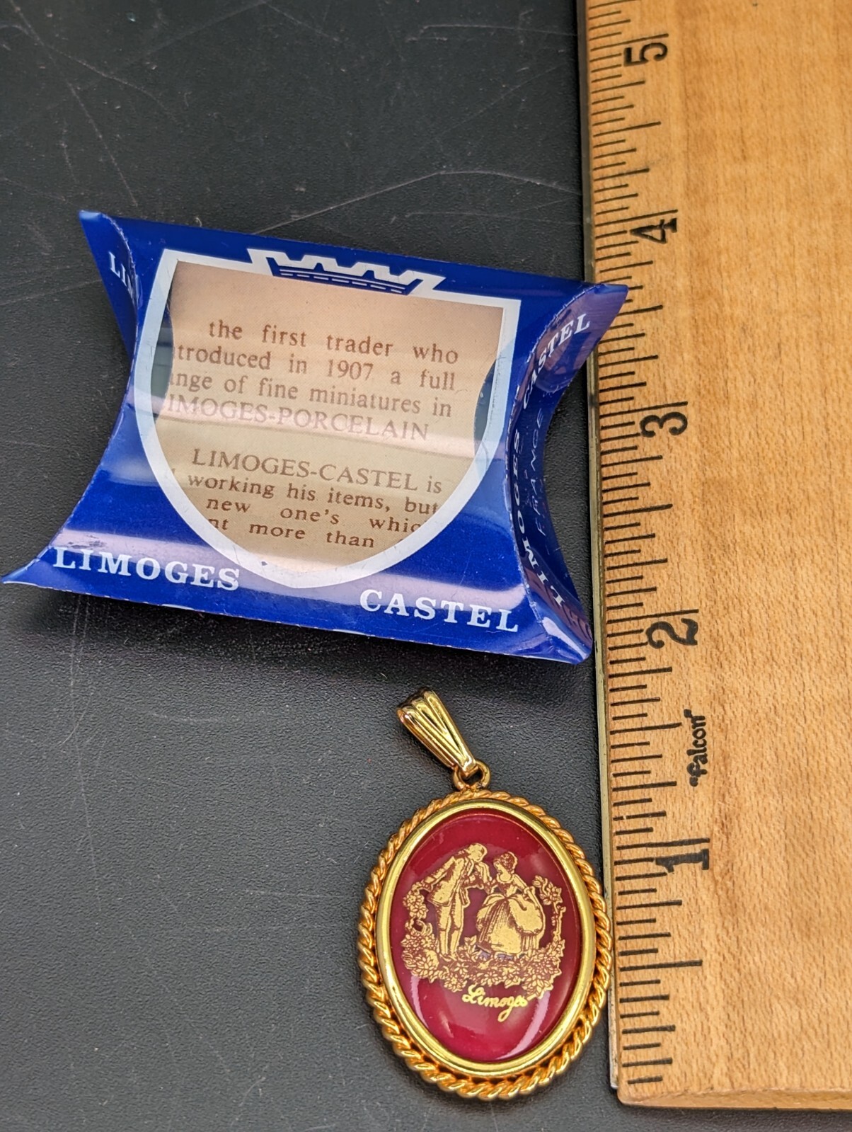 Victorian Curtsy Dance Burgundy Red Gold Tone Limoges… - Gem