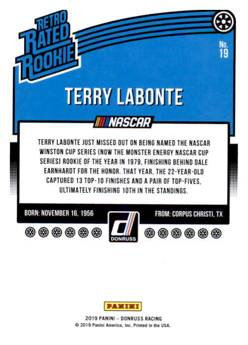 Terry Labonte 2019 Donruss Racing Retro Rated Rookie Card #19 | eBay