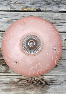 Vtg 3 Hole Frosted Pink Ceiling Light Fixture Cover Art Deco Depression ...