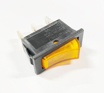 Amber Rocker Switch (Illuminated) 16A 125V SPST 3 Prong 2 Position On ...