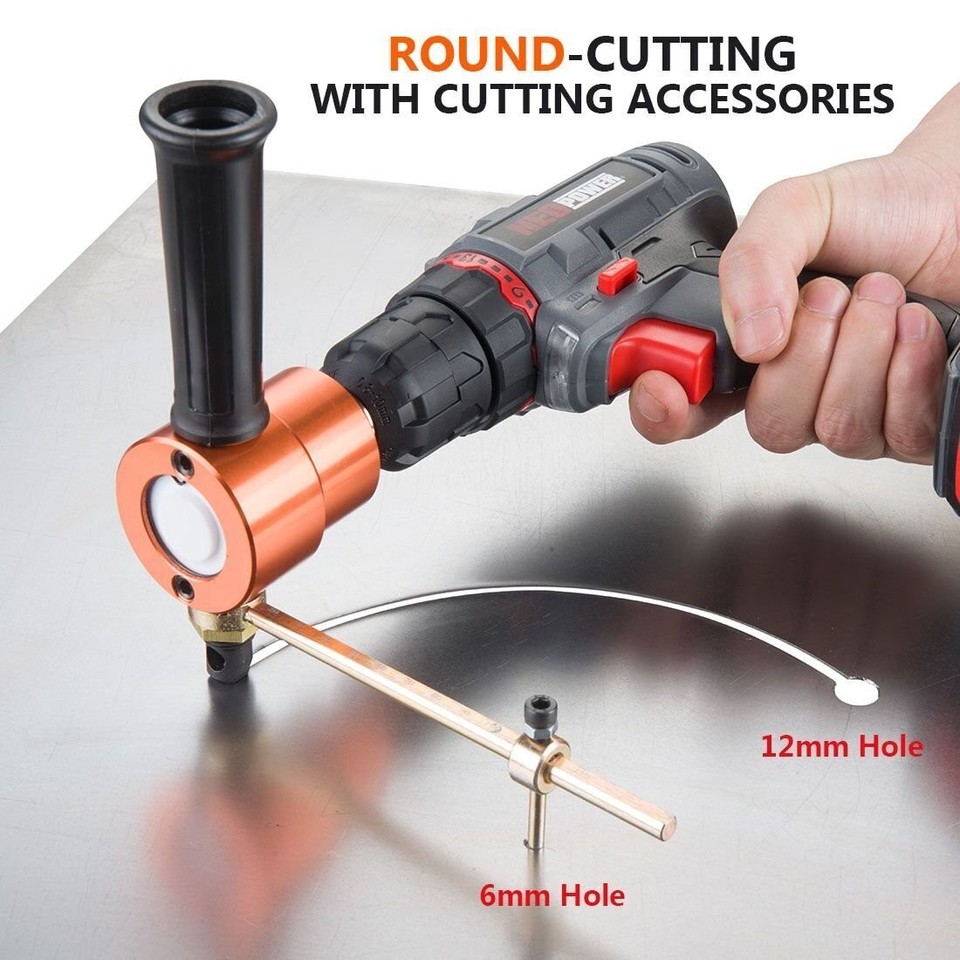 Double Headed Sheet Metal Nibbler Drill Attachment Metal Cutter w/Punch ...