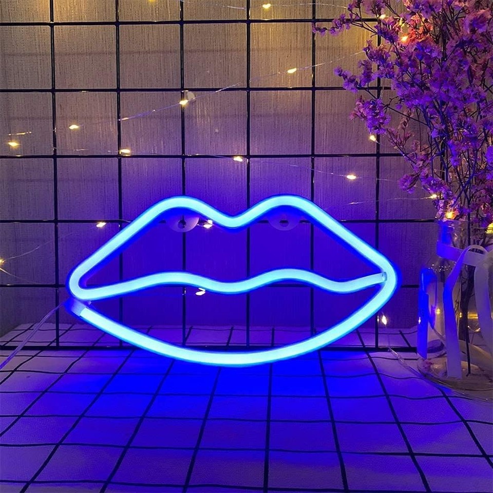 ENUOLI Pink Lip Neon Lights LED Lips Light Neon Signs Battery/USB ...
