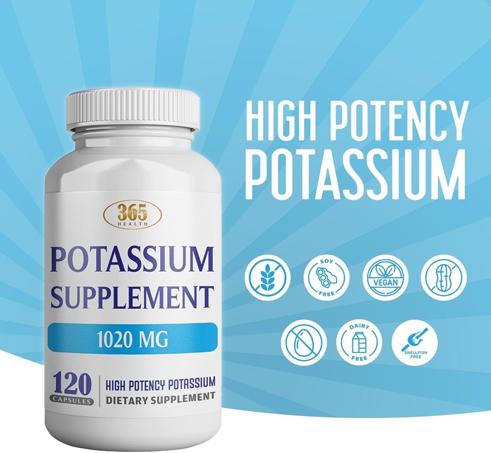 365 Health Potassium Supplement 1020 Mg | Potassium Bicarbonate | Non-Gmo | Glut | eBay