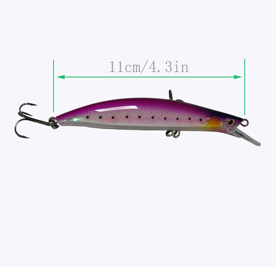 50Pcs 11cm 15g Minnow Bass Hard Fishing Lures Flat Fish Crankbait Hooks ...